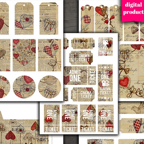 DIGITAL Vintage Valentines Junk Journal Ephemera Printable - Etsy