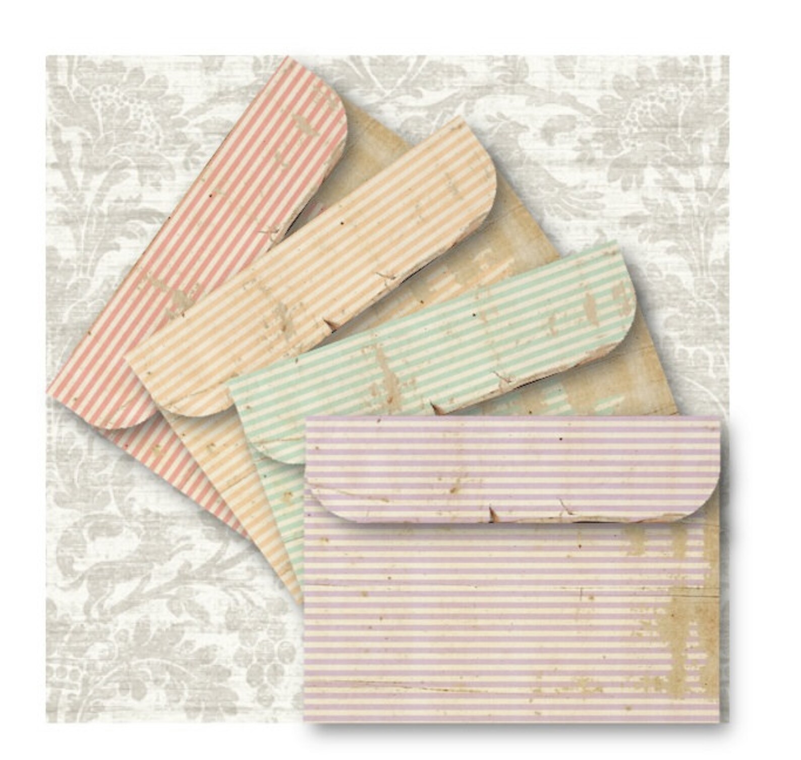 DIGITAL Shabby Stripe Envelopes Digital Collage Sheet | Etsy
