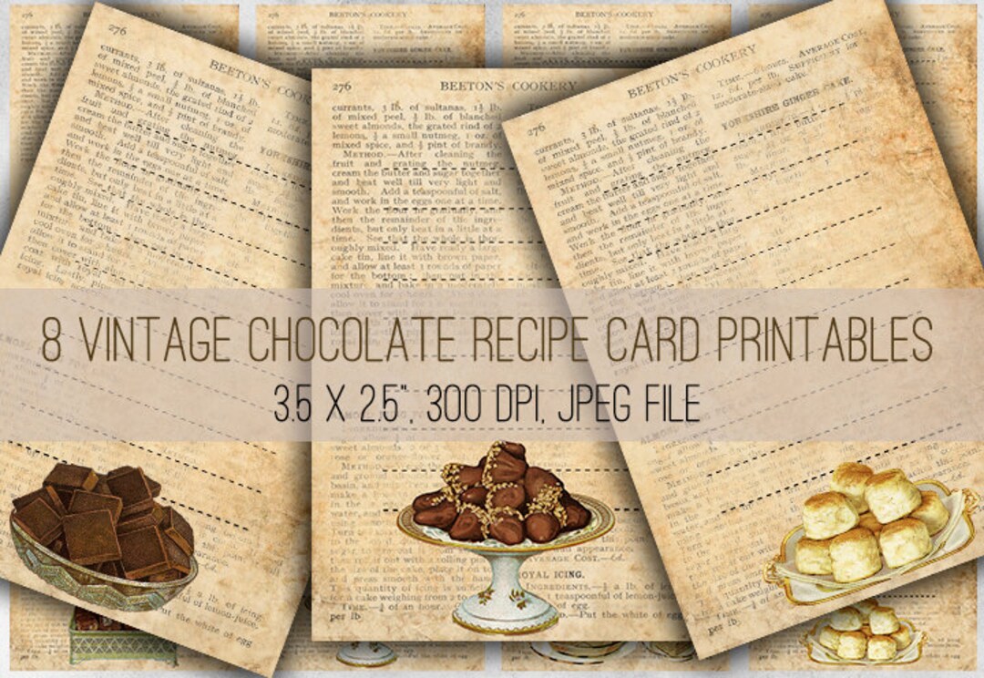 Vintage Dessert Recipe Cards: Printable Collage Sheet (digital Download ...