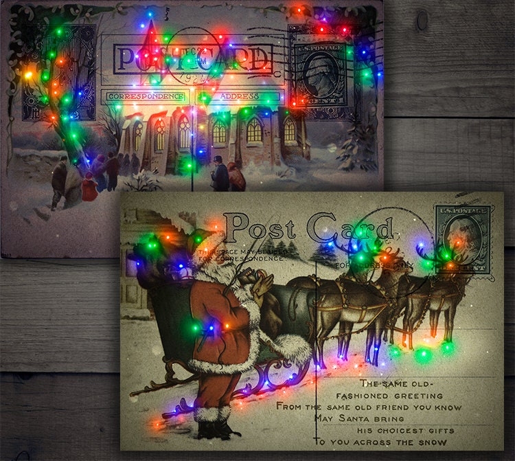 DIGITAL Christmas Lights Postcards Digital Collage Sheet | Etsy