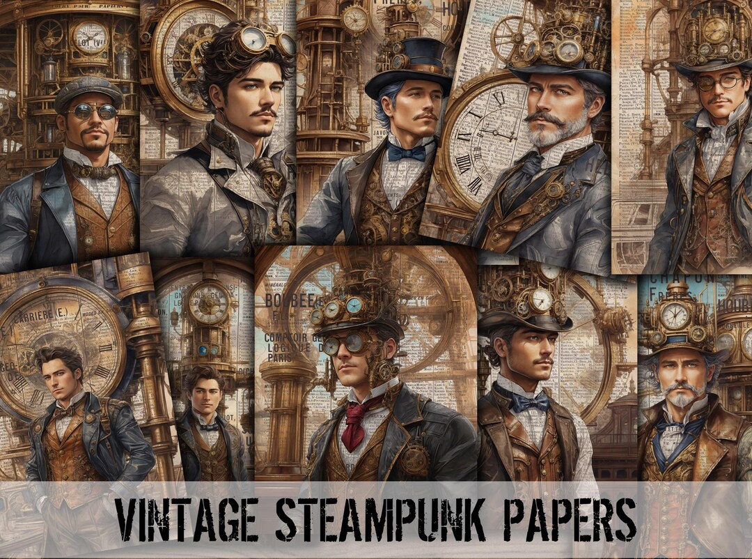 Steampunk Men Digital Paper: Printable Grunge Images (PDF & JPEG) - Etsy