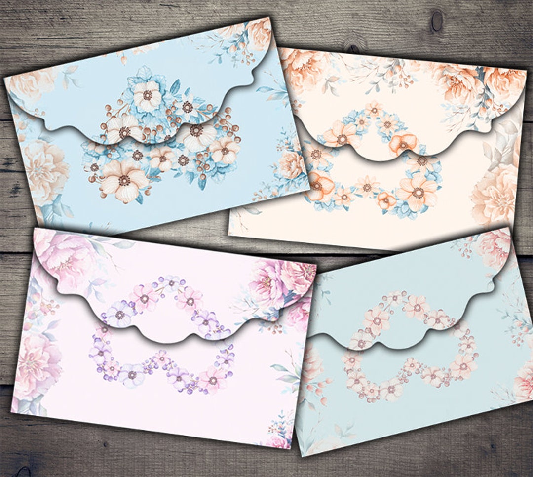 DIGITAL Floral Heart Digital Envelopes - Digital Collage Sheet ...