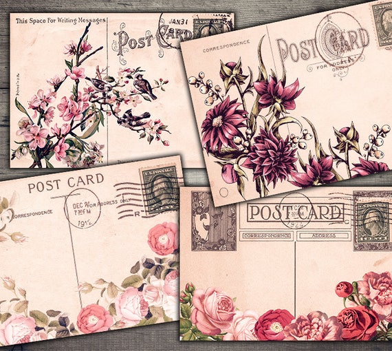 DIGITAL Vintage Floral Postcards Digital Collage Sheet | Etsy