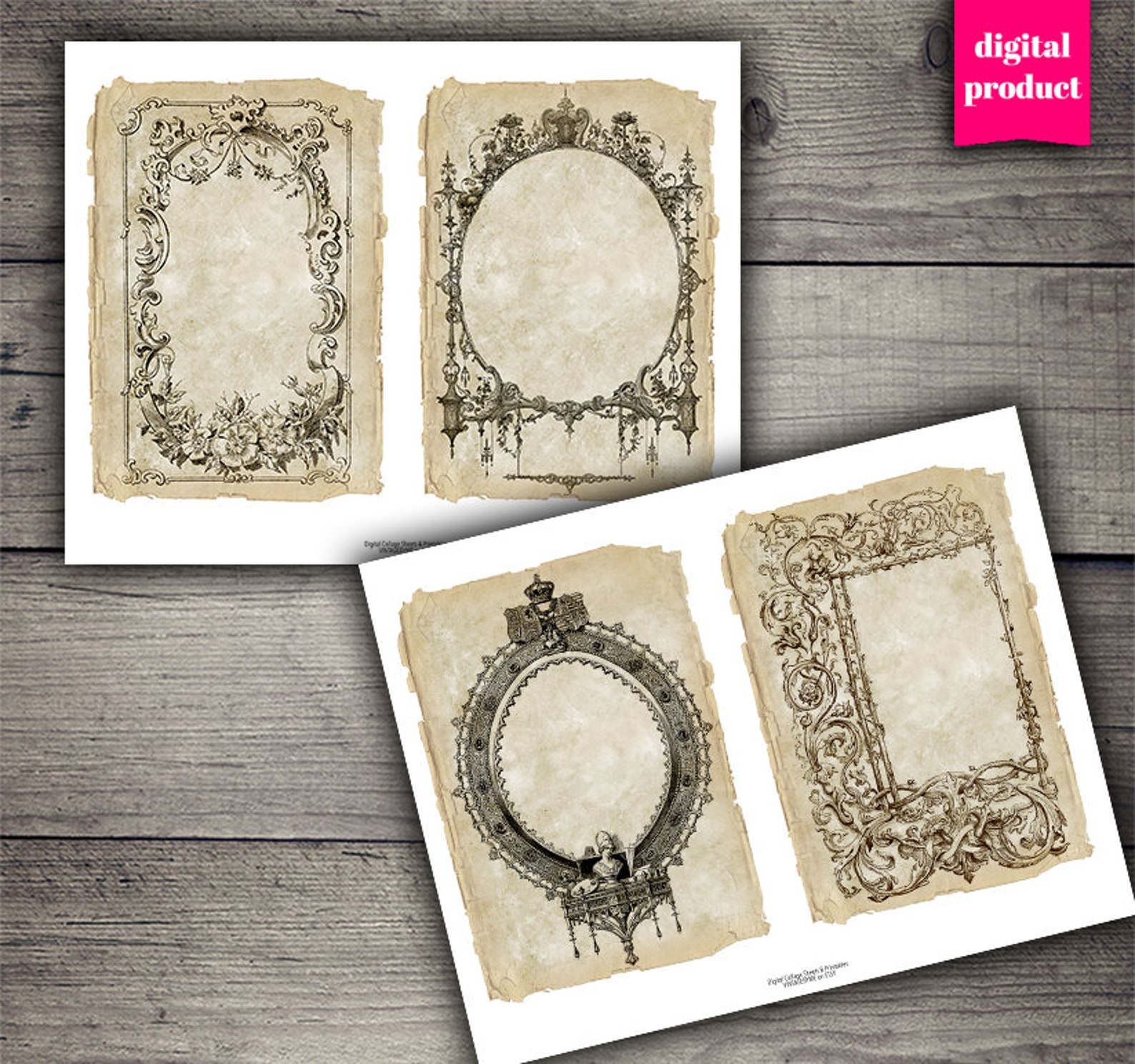 DIGITAL Grunge Antique Frames Digital Grunge Paper Download - Etsy