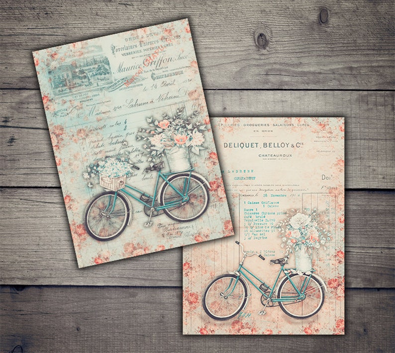 DIGITAL Bicycle With Flowers Digital Paper Printables | Etsy
