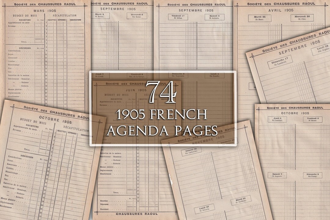 Vintage 1905 French Agenda Pages: Junk Journal Ephemera (digital ...