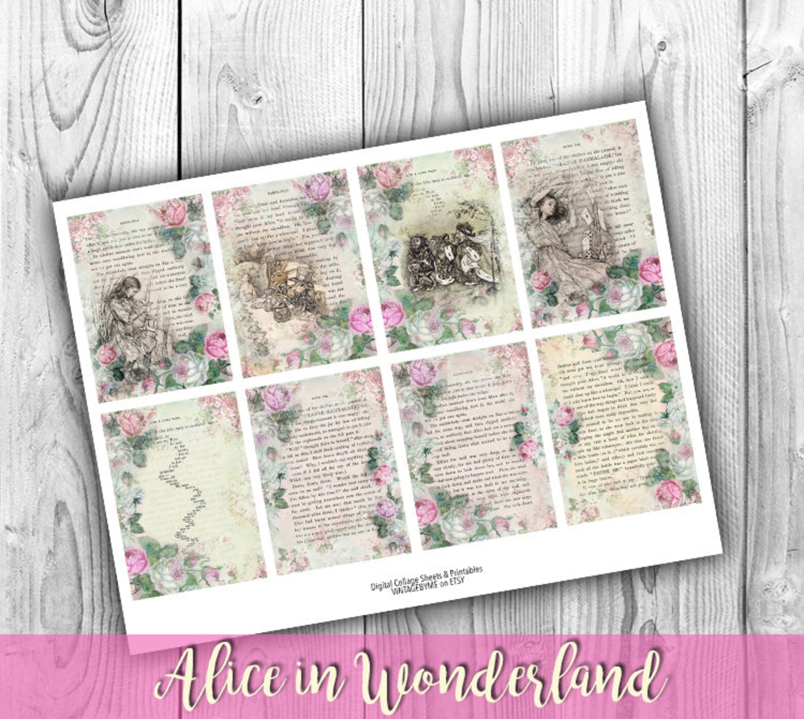DIGITAL Alice in Wonderland Cards Digital Collage Sheet | Etsy