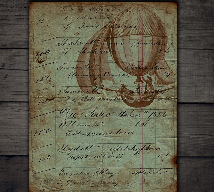 DIGITAL Vintage Grunge Hot Air Balloon Junk Journal Ephemera - Etsy