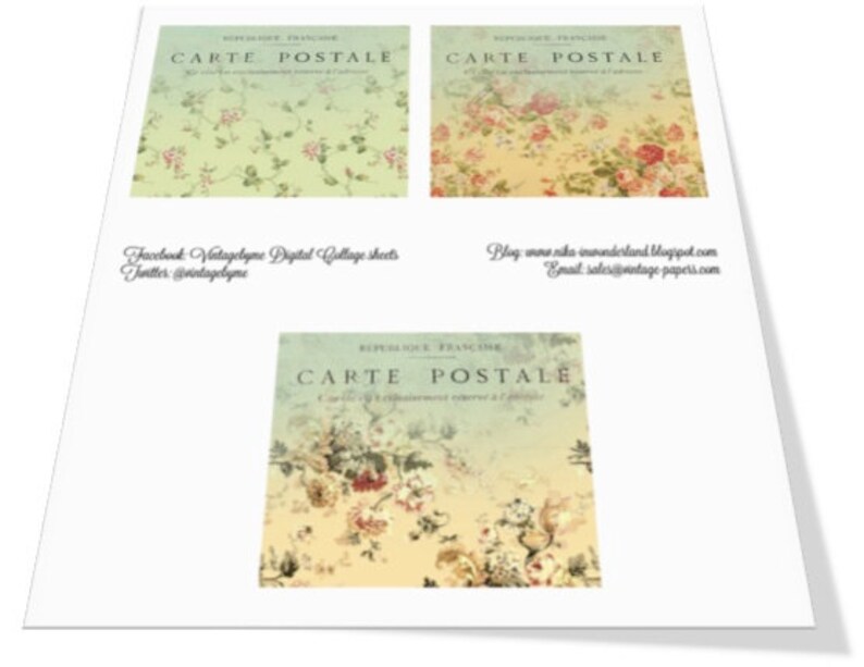 Floral Carte Postale Cards: Digital Collage Sheet (digital Download) - Etsy