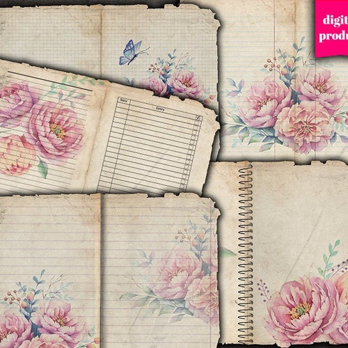 DIGITAL Floral Junk Journal Kit Download Printable Floral - Etsy