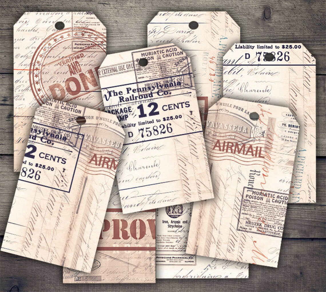 DIGITAL Vintage Postal Tags Digital Collage Sheet Download - Etsy