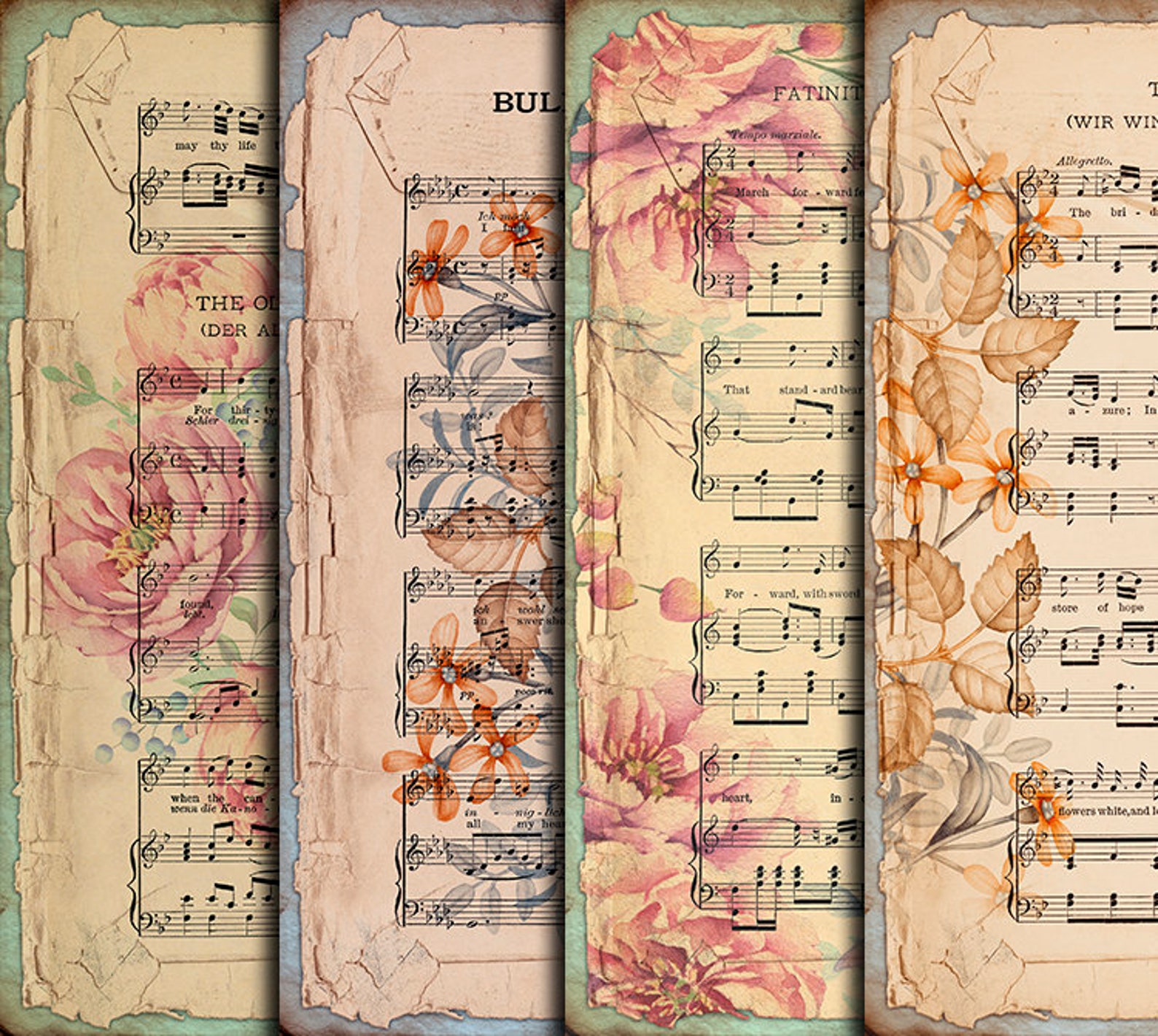 DIGITAL Vintage Floral Music Sheet Digital Collage Sheet - Etsy