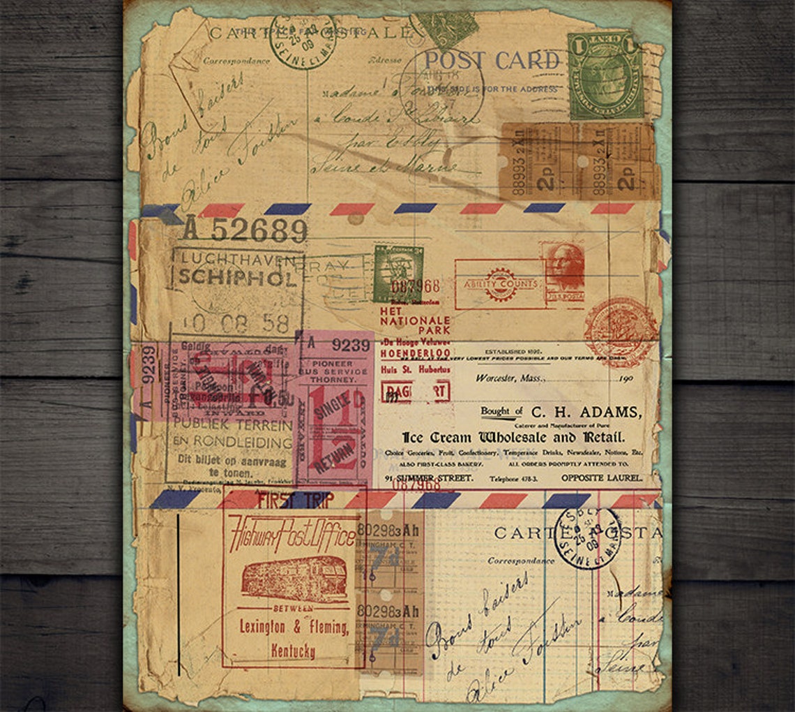 DIGITAL Vintage Grunge Postal Ephemera Digital Collage Sheet - Etsy