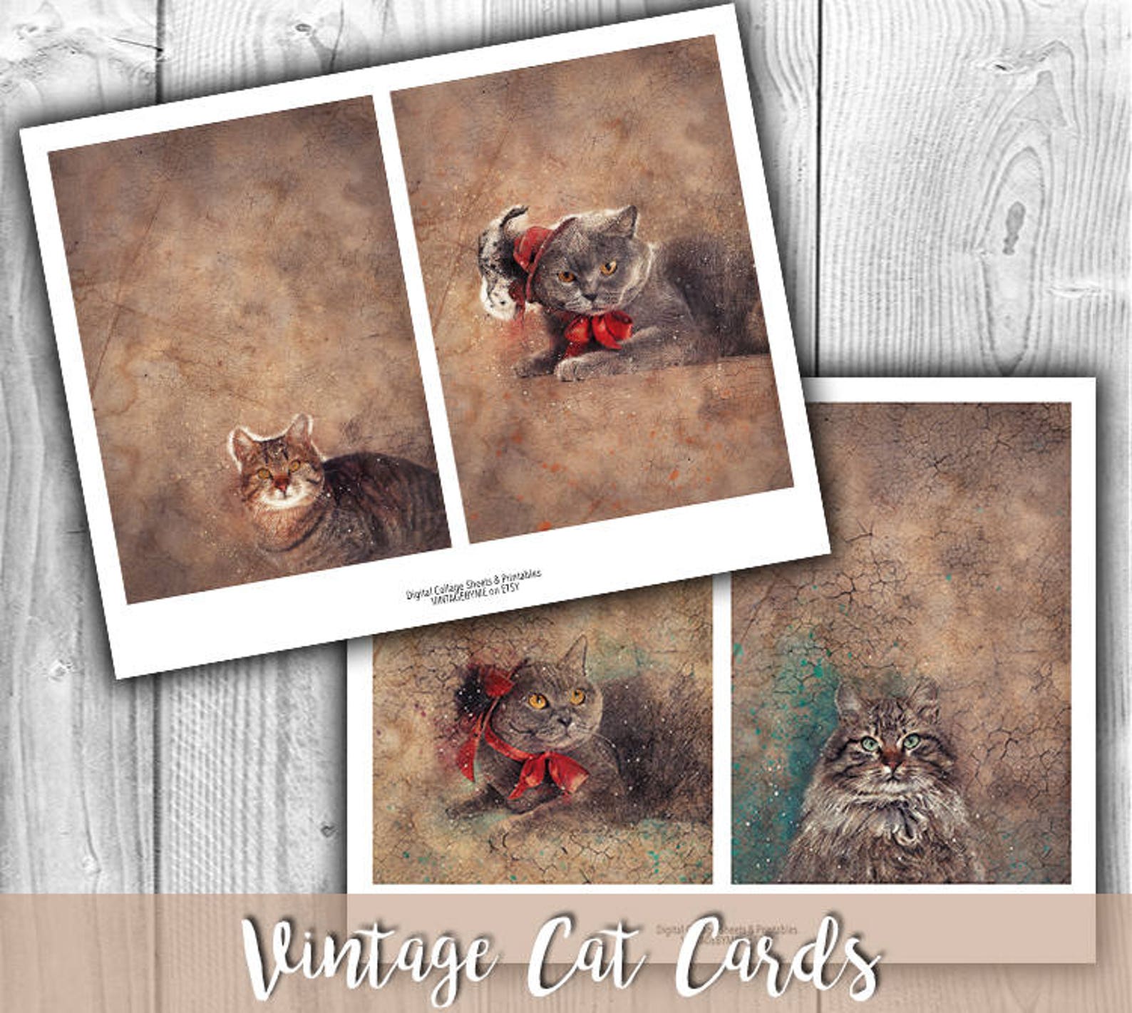 DIGITAL Vintage Cats Digital Collage Sheet Digital Paper | Etsy