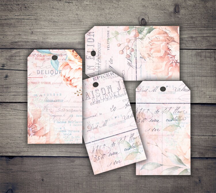 DIGITAL Shabby Chic Floral Ephemera Tags Digital Collage Sheet - Etsy