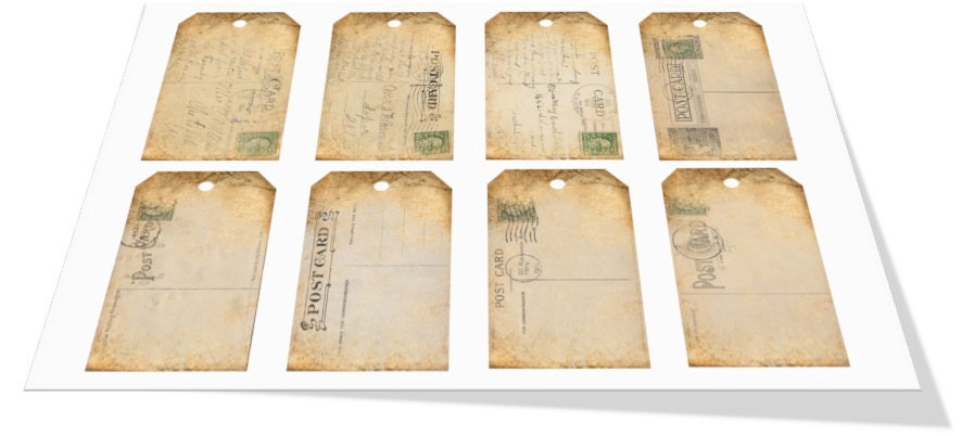 DIGITAL Vintage Postcard Tags Digital Collage Sheet Download - Etsy