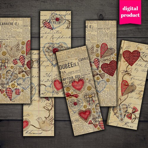 DIGITAL Vintage Valentine's Bookmarks Printable - Etsy