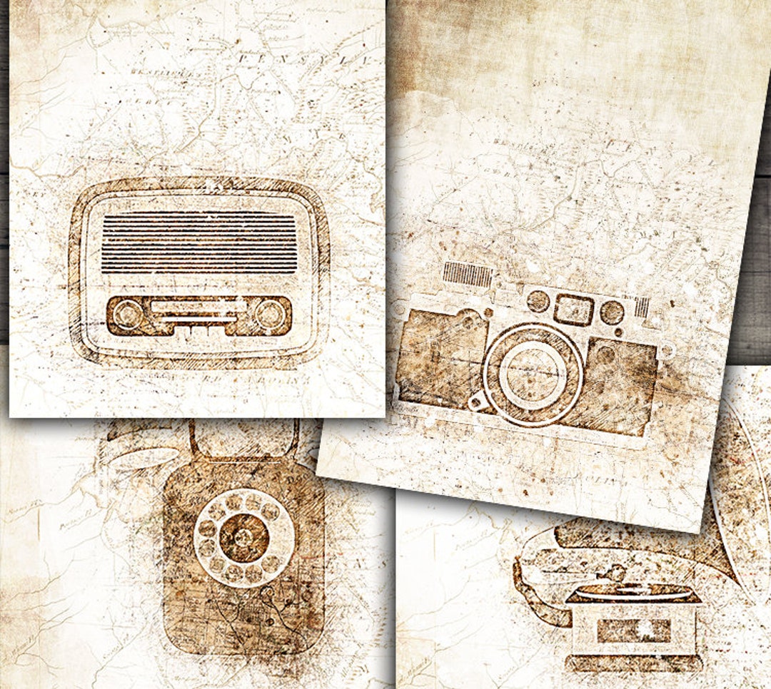 DIGITAL Vintage Grunge Retro Objects - Digital Collage Sheet - Digital ...