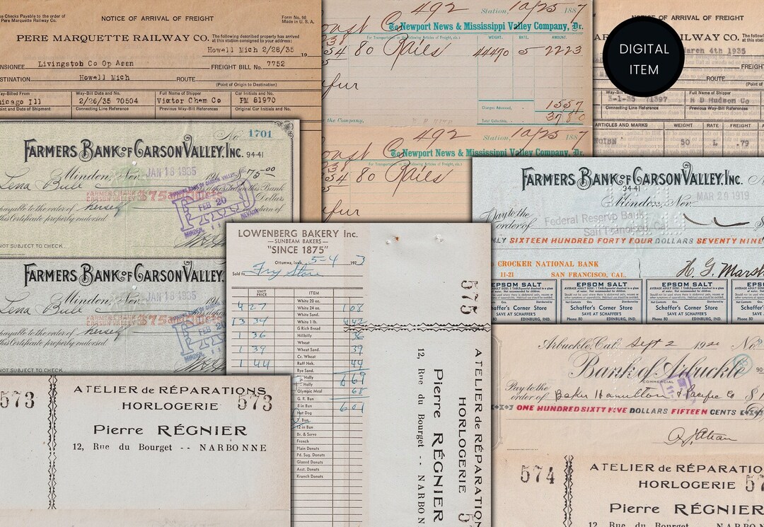 Vintage Receipts Ephemera: Junk Journal Printable (digital Download ...