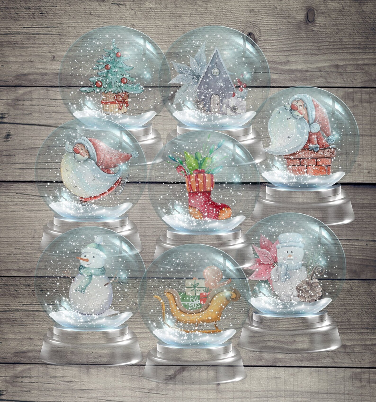 DIGITAL Christmas Snow Globes Digital Collage Sheet | Etsy