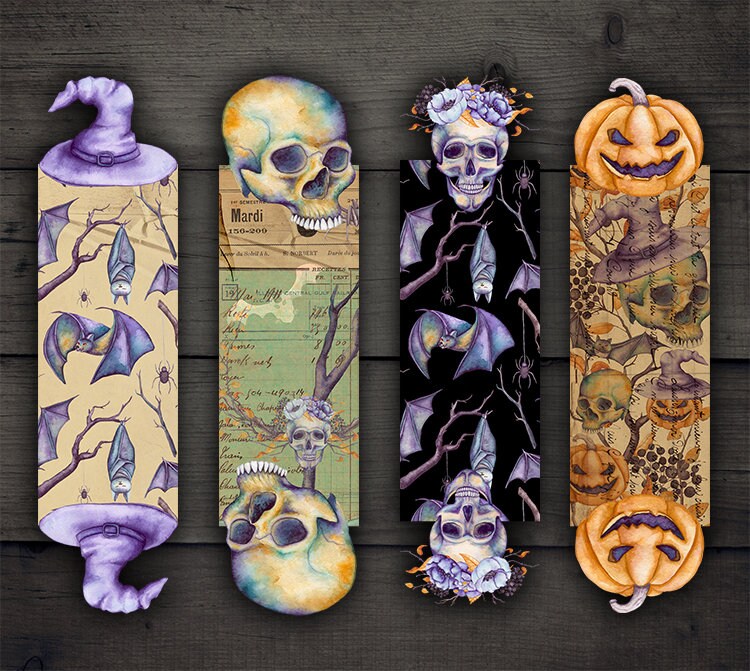 DIGITAL Printable Halloween Bookmarks Digital Collage Sheet - Etsy
