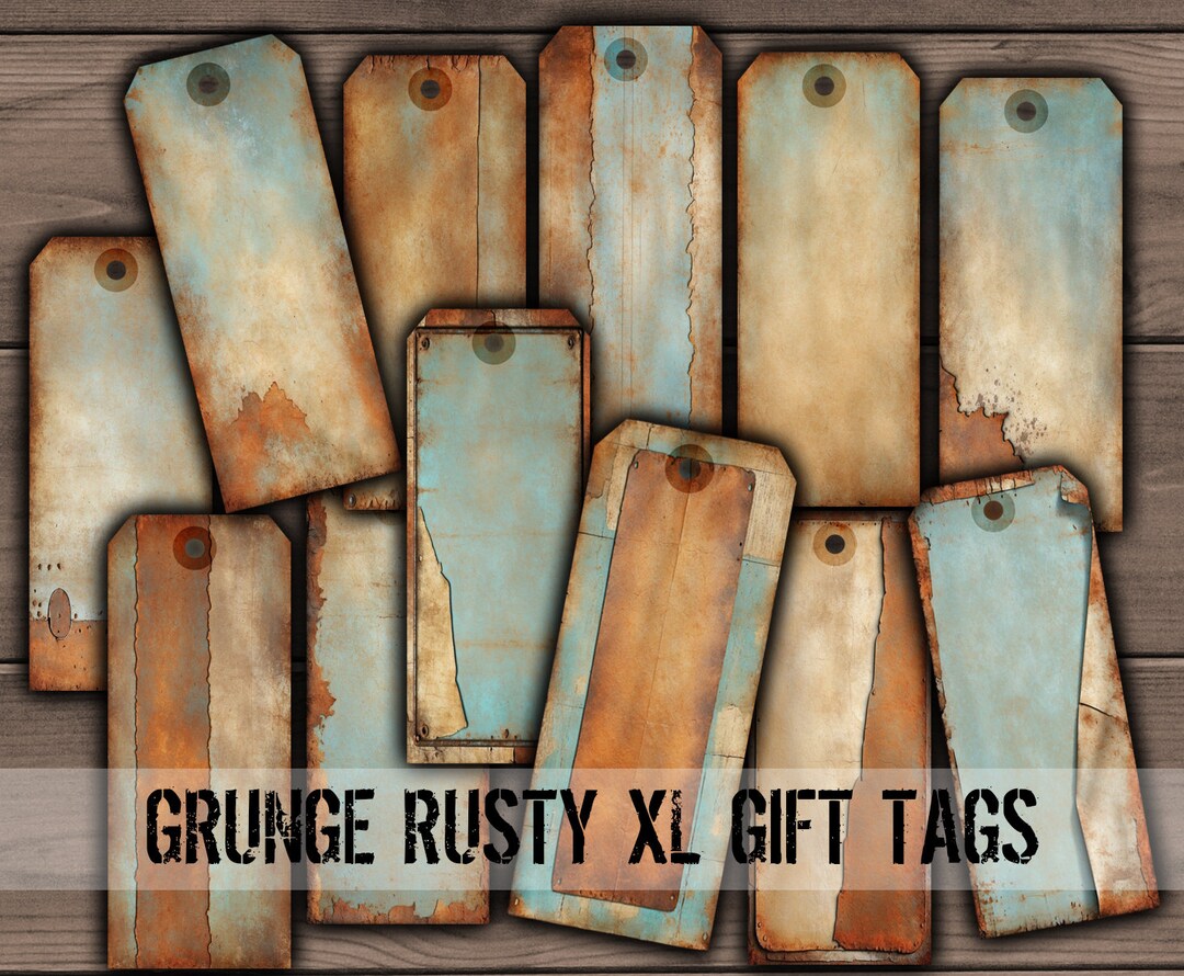 Grunge Rusty Gift Tags: Printable Industrial Cards (digital Download ...