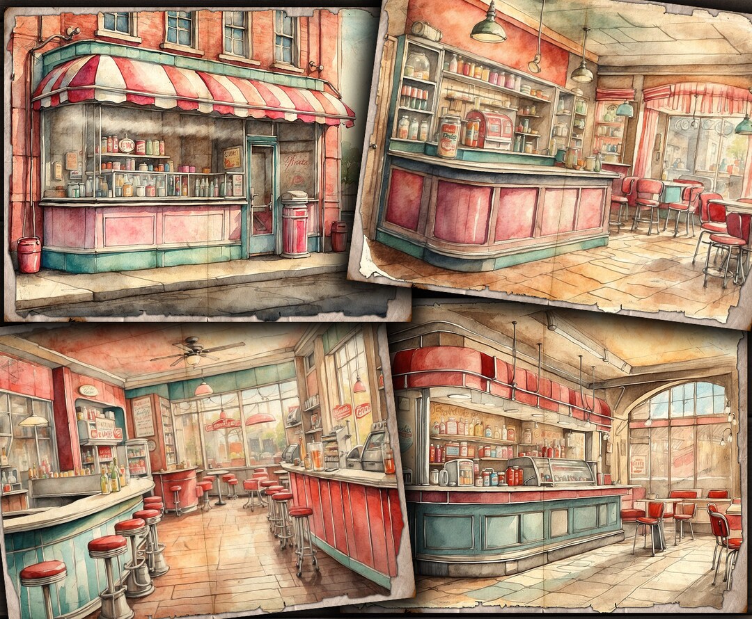 Retro Diner Digital Paper: 1950s Scrapbooking Ephemera (digital ...