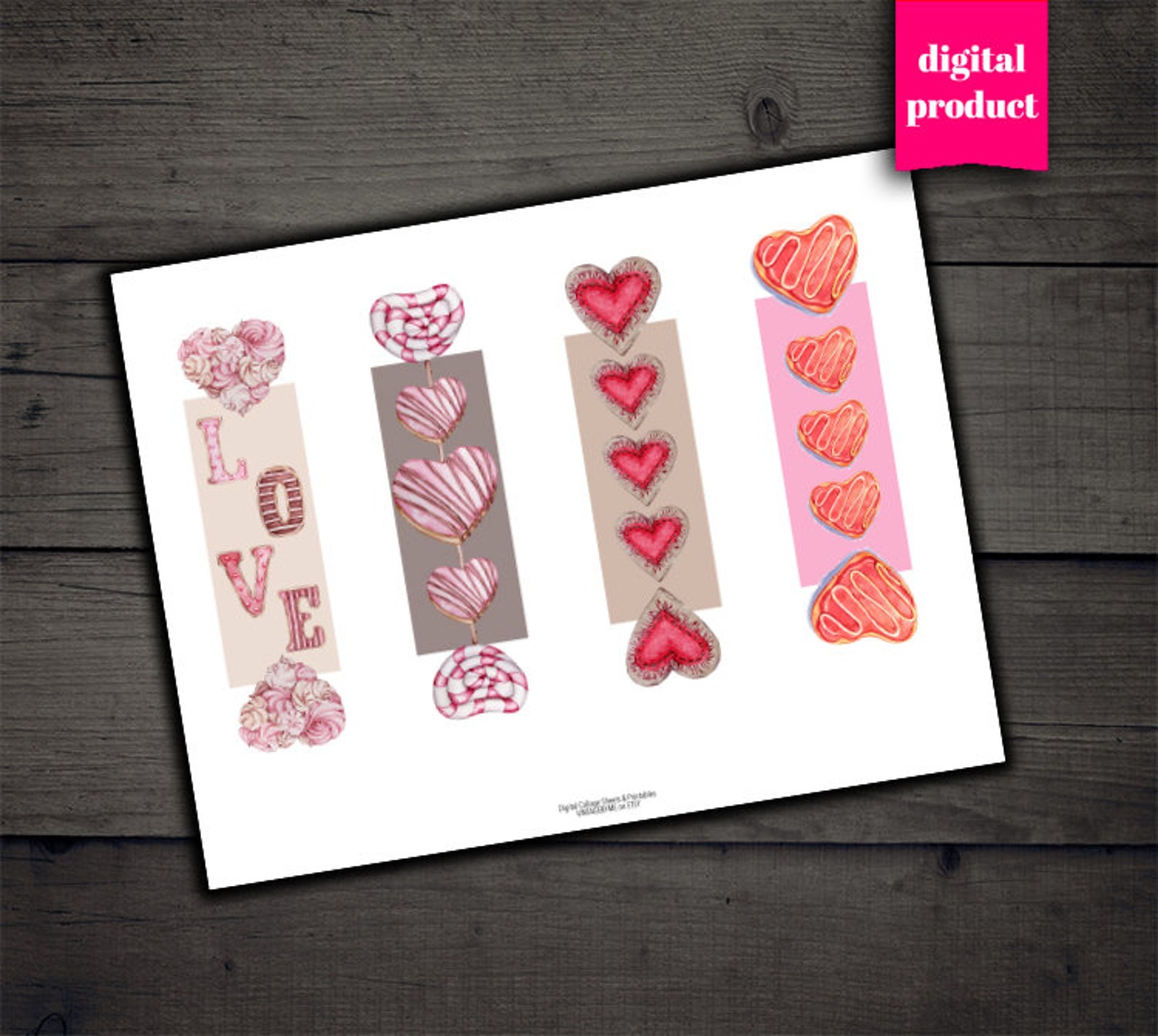 DIGITAL Valentine's Bookmarks - Printable Valentines Collage Sheet ...