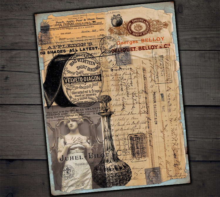 DIGITAL Vintage Grunge Ephemera Digital Collage Sheet | Etsy
