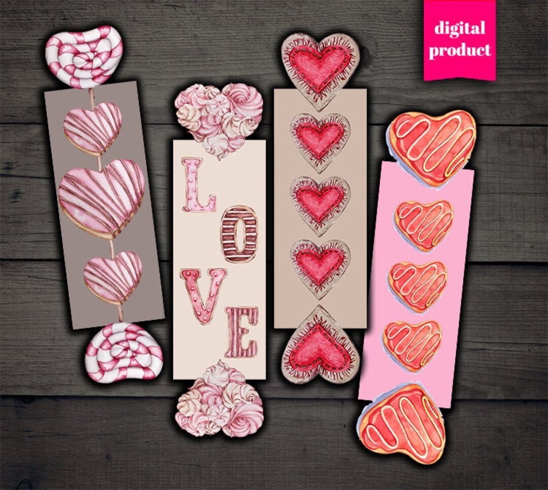 DIGITAL Valentine's Bookmarks - Printable Valentines Collage Sheet ...