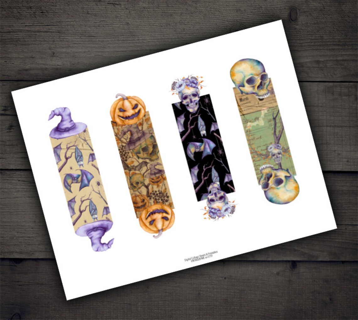 DIGITAL Printable Halloween Bookmarks Digital Collage Sheet - Etsy
