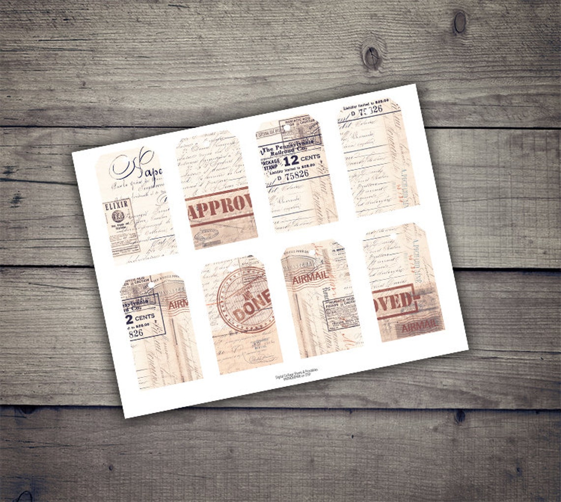 DIGITAL Vintage Postal Tags Digital Collage Sheet Download - Etsy