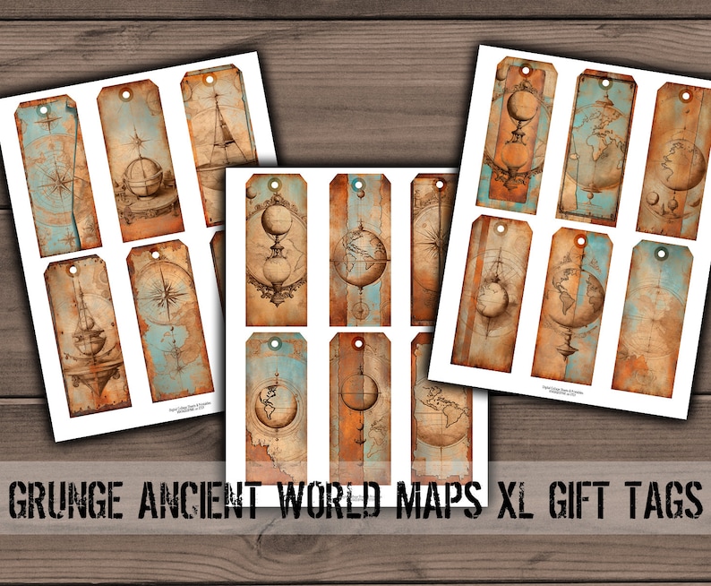 Grunge Ancient World Map Gift Tags: Printable Ephemera (digital ...