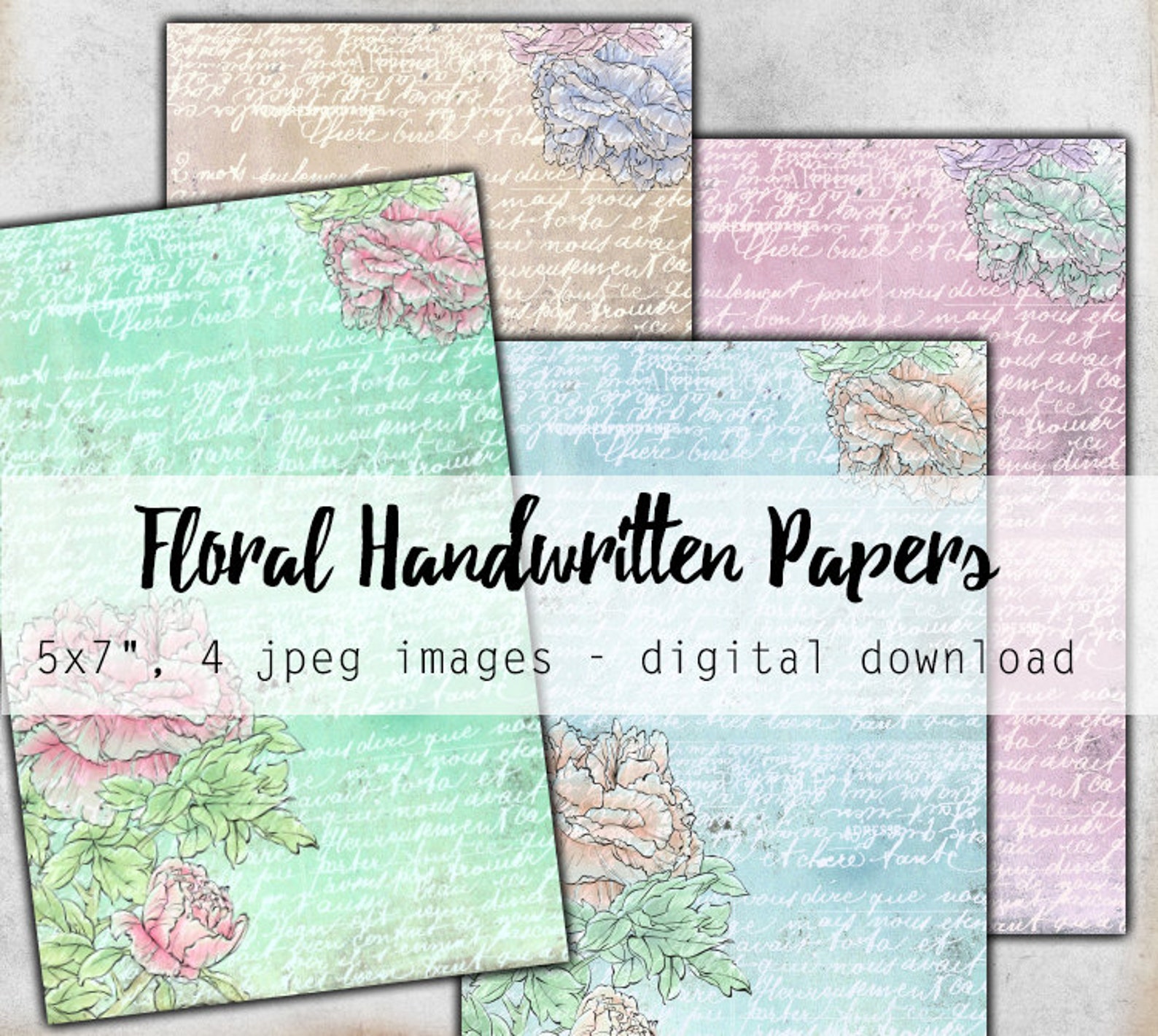 DIGITAL Floral Handwritten Papers Digital Collage Sheet - Etsy