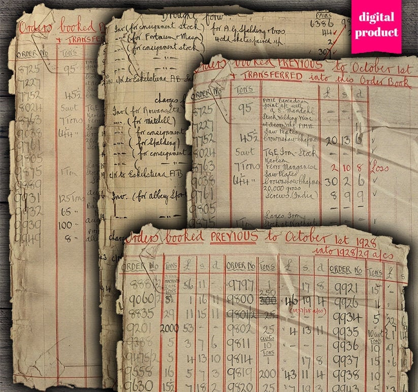 DIGITAL 1920's Antique Accounting Ledger Printable Grunge - Etsy UK