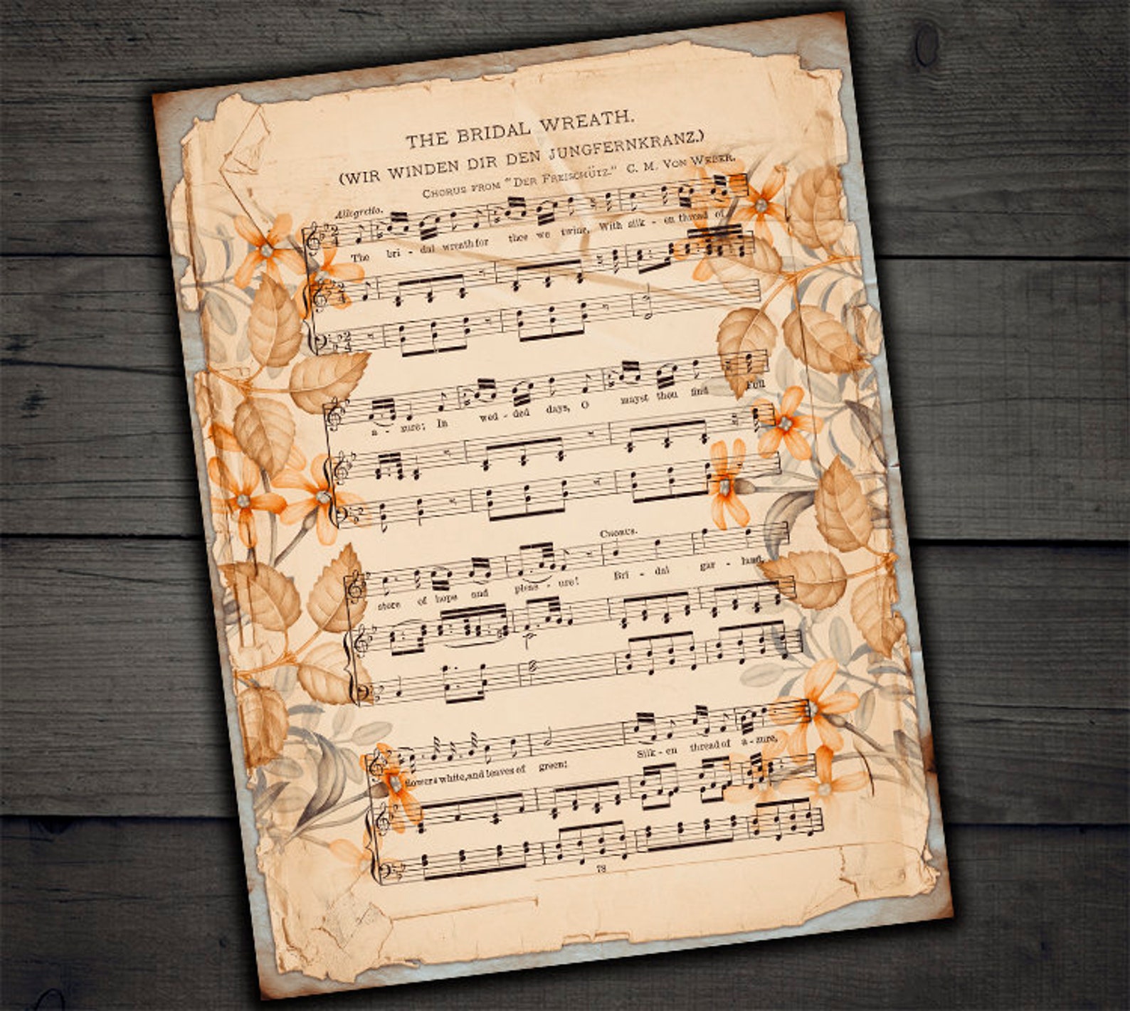 DIGITAL Vintage Floral Music Sheet Digital Collage Sheet | Etsy