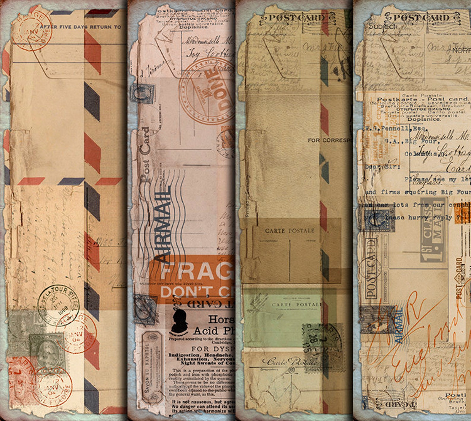 DIGITAL Vintage Grunge Postal Ephemera Digital Collage Sheet | Etsy