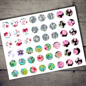 DIGITAL Printable Floral 1 Inch Circles for Jewelry Pendants - Digital ...