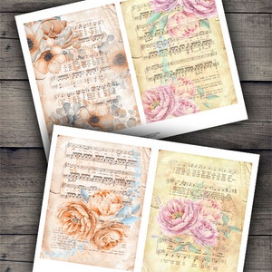 DIGITAL Vintage Floral Music Sheets Digital Collage Sheet Download ...