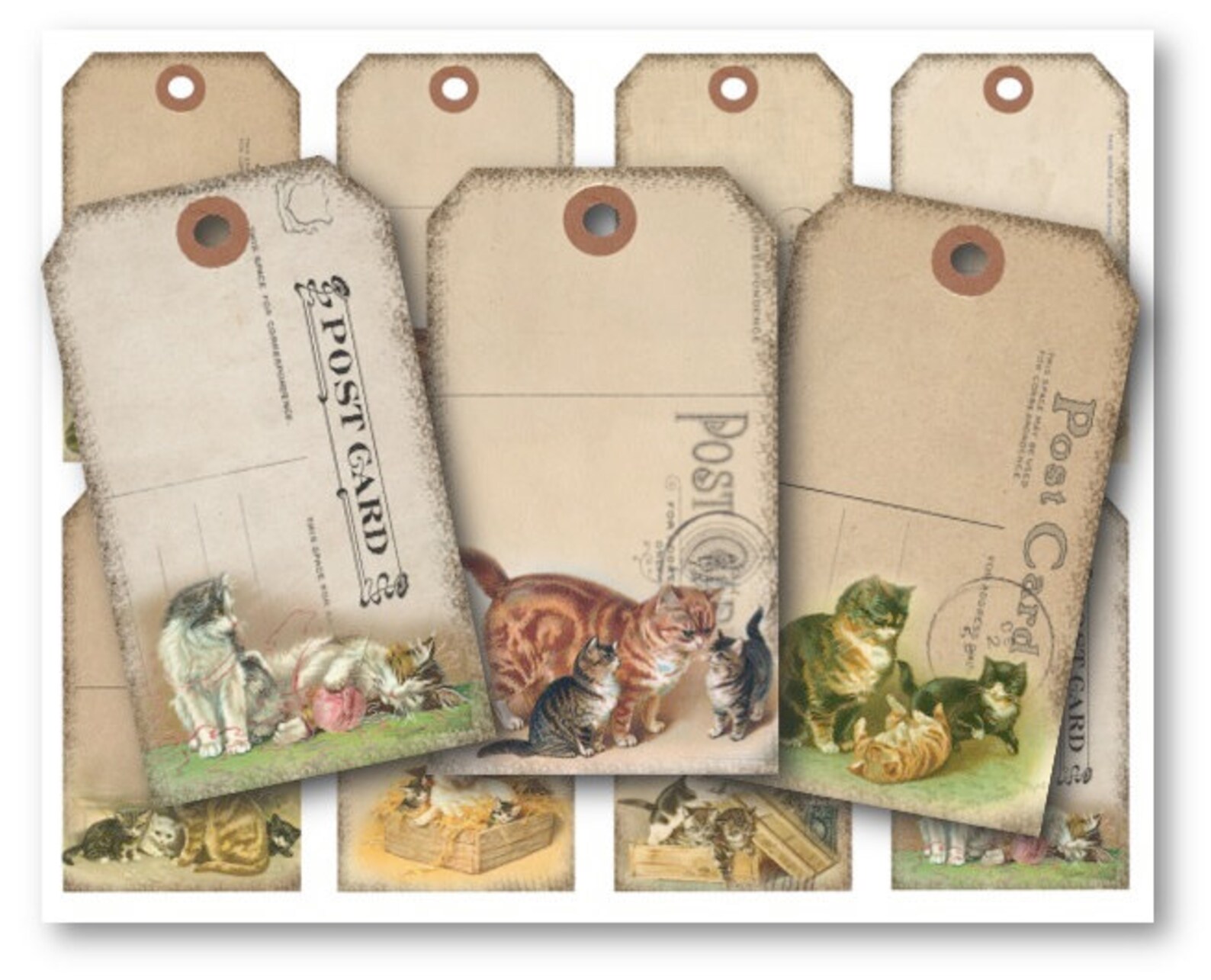 DIGITAL Cats Postcard Tags Digital Collage Sheet Download - Etsy