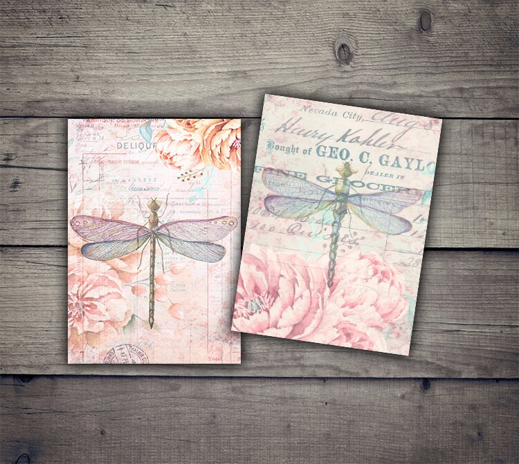 DIGITAL Printable Dragonfly Floral Papers - Digital Collage Sheet ...