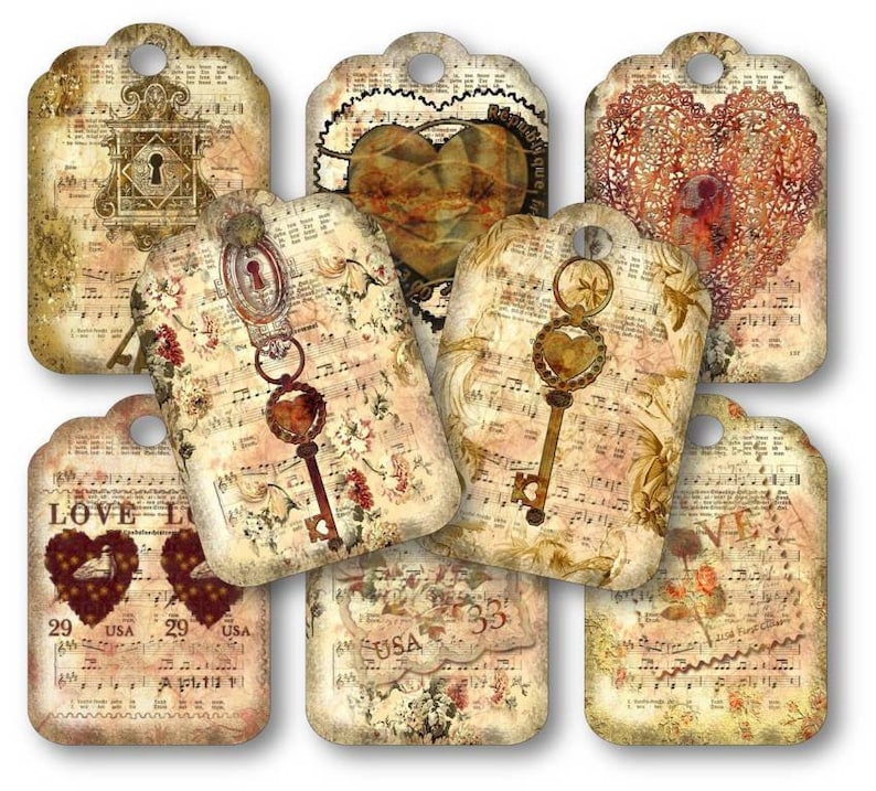 DIGITAL Vintage Key Lock Tags Digital Collage Sheet Download - Etsy
