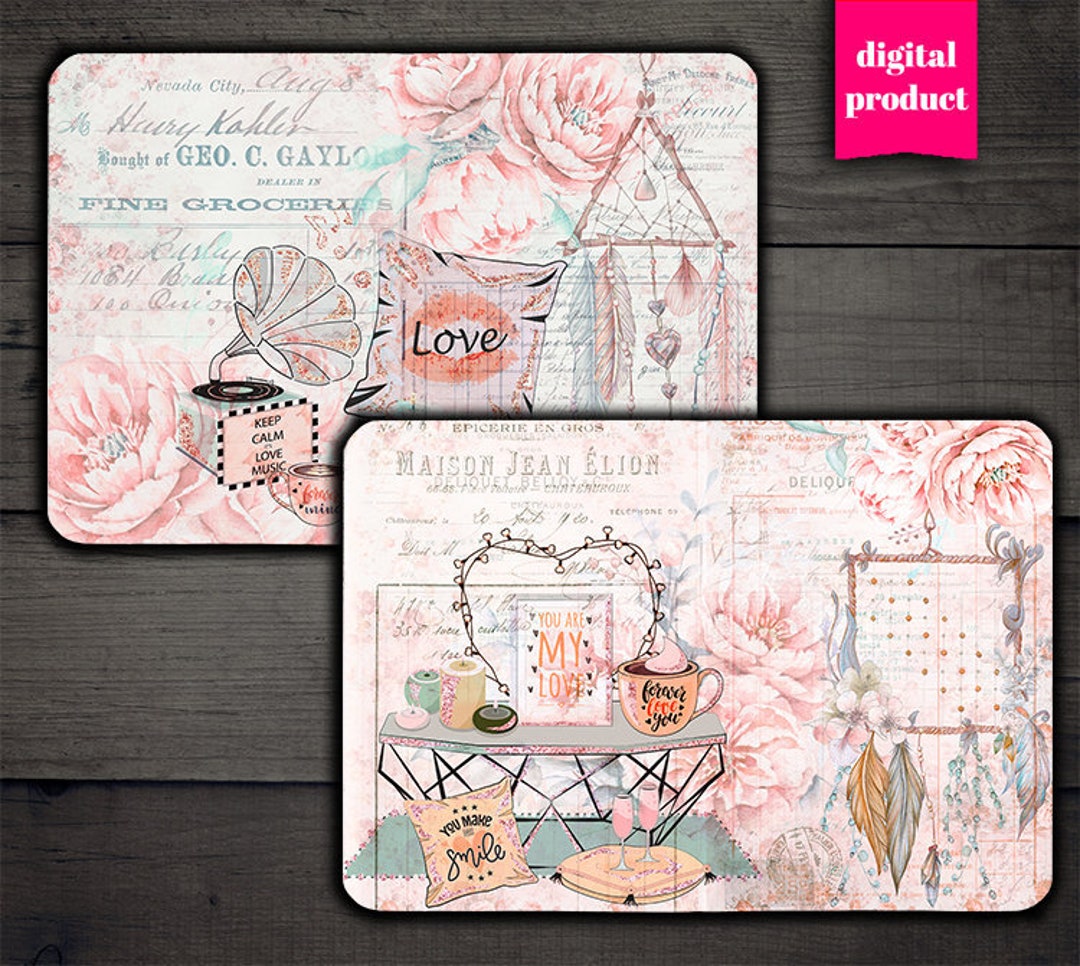 DIGITAL Valentines Junk Journal Pages - Printable Vintage Valentines ...
