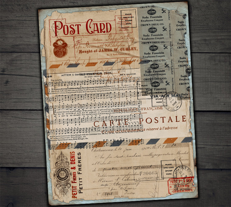 DIGITAL Vintage Grunge Postal Ephemera Digital Collage Sheet - Etsy