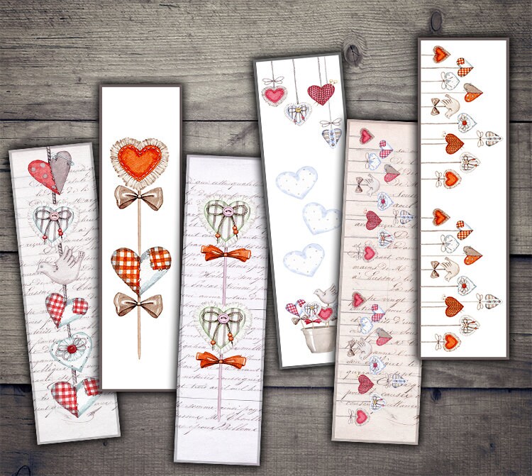 DIGITAL Valentine's Bookmarks Digital Collage Sheet - Etsy