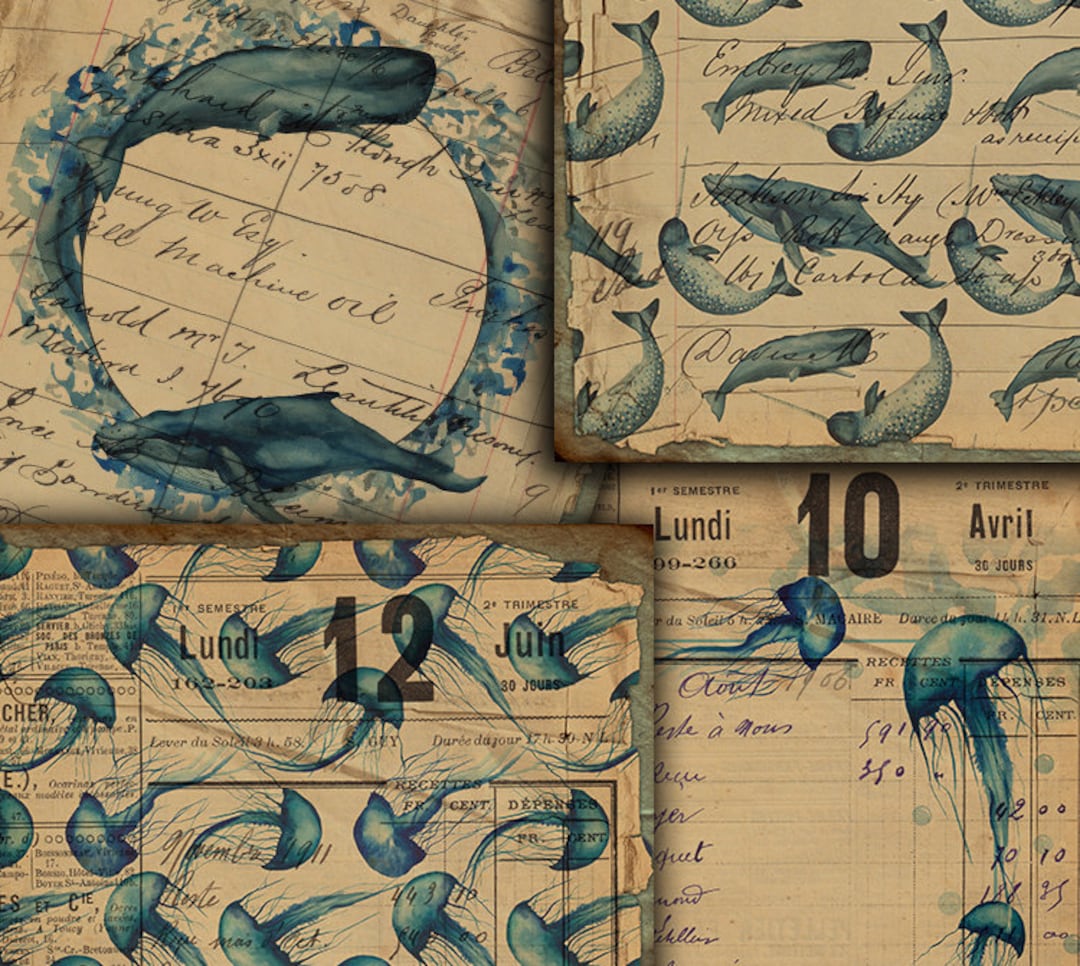 DIGITAL Vintage Sea Creatures Digital Papers - Printable Junk Journal ...