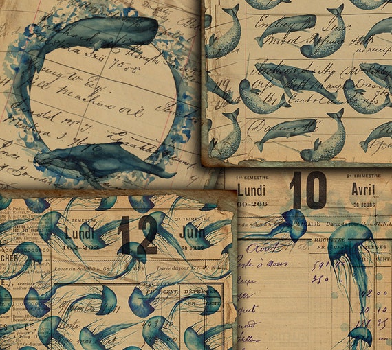 DIGITAL Vintage Sea Creatures Digital Papers Printable Junk - Etsy