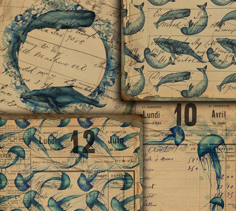DIGITAL Vintage Sea Creatures Digital Papers Printable Junk - Etsy
