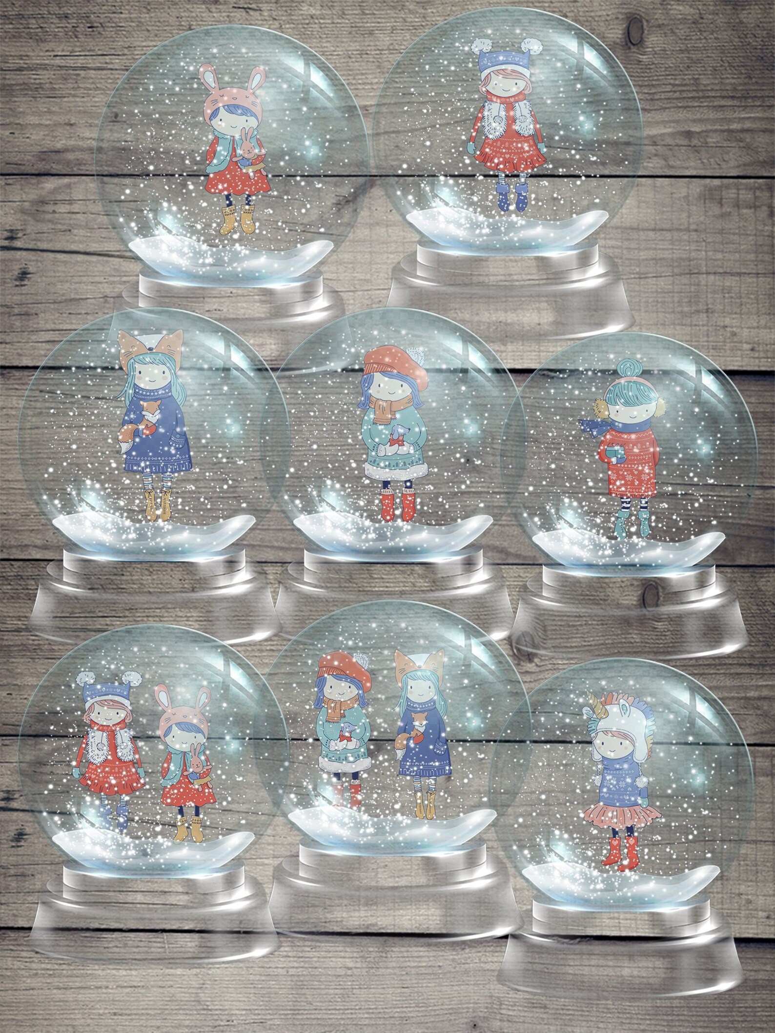 DIGITAL Winter Snow Globes Clipart Digital Collage Sheet - Etsy