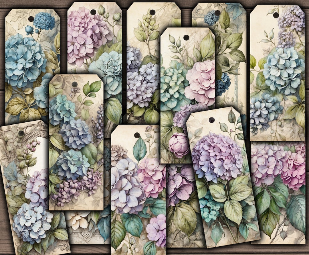 Vintage Hydrangea Gift Tags: Printable Floral Scrapbook Embellishments ...